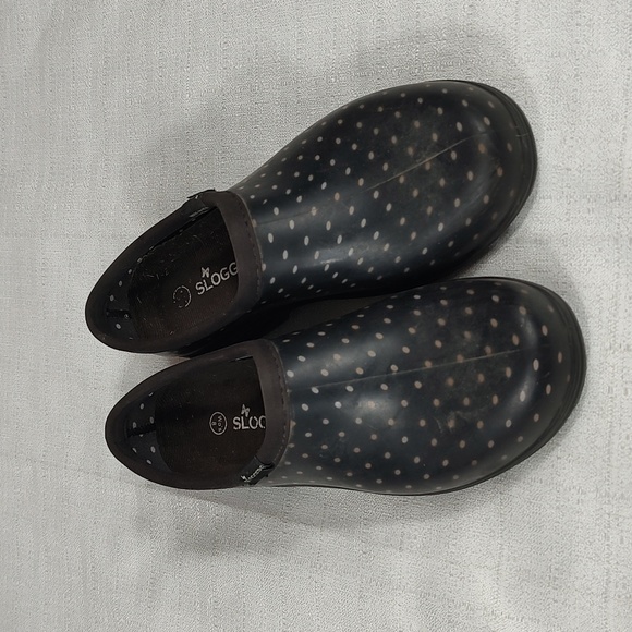 Sloggers | Shoes | Black Polka Dot Slogger Slip On Waterproof Farm ...